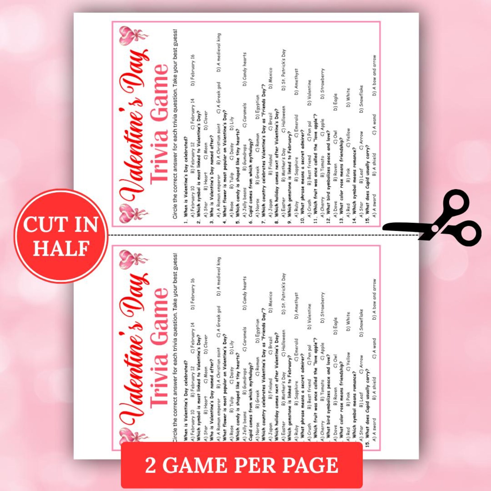 Valentine's Day Trivia Game, Printable Party Activity, Trivia Quiz ...