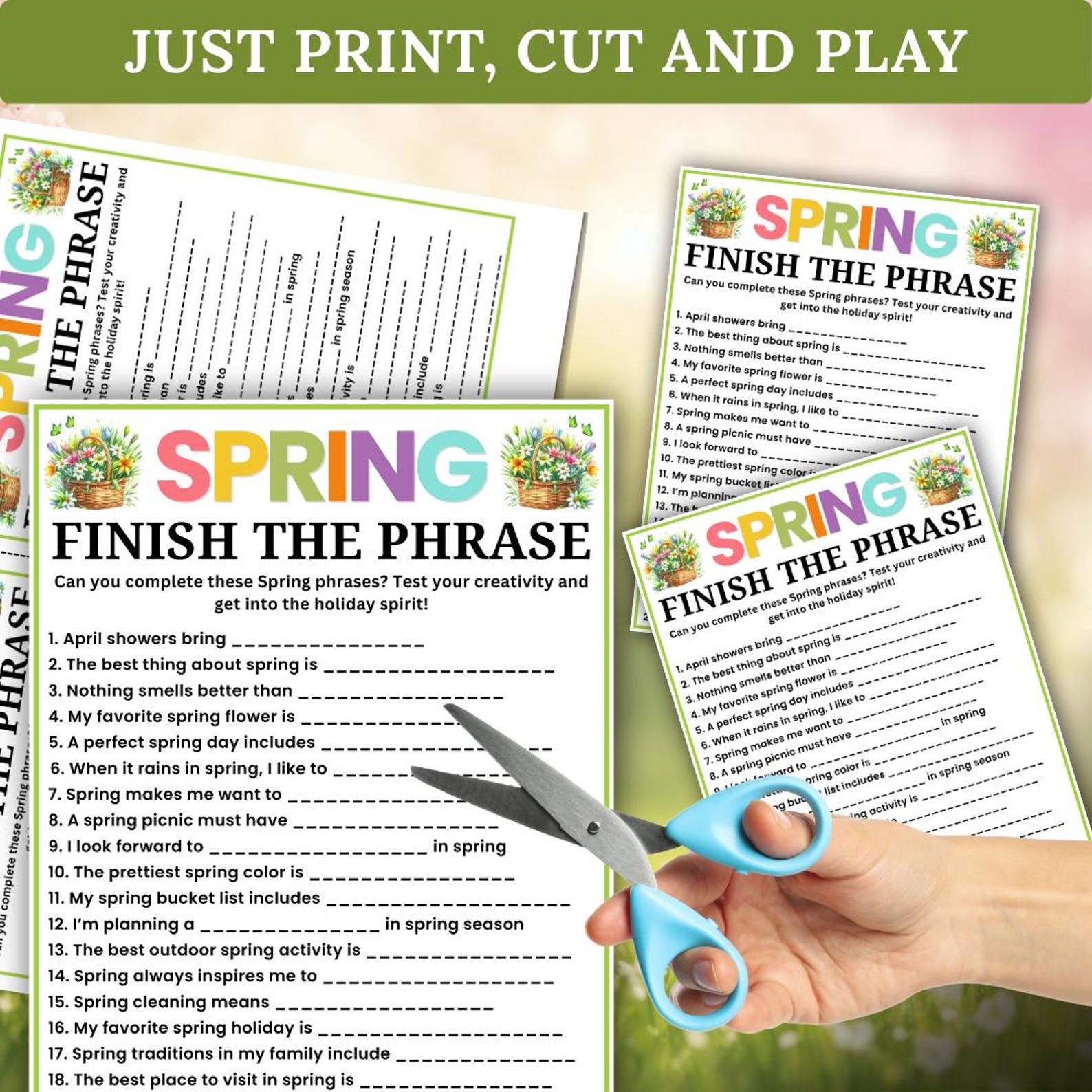 Spring Finish the Phrase Game, Printable Party Game, Spring Activity ...