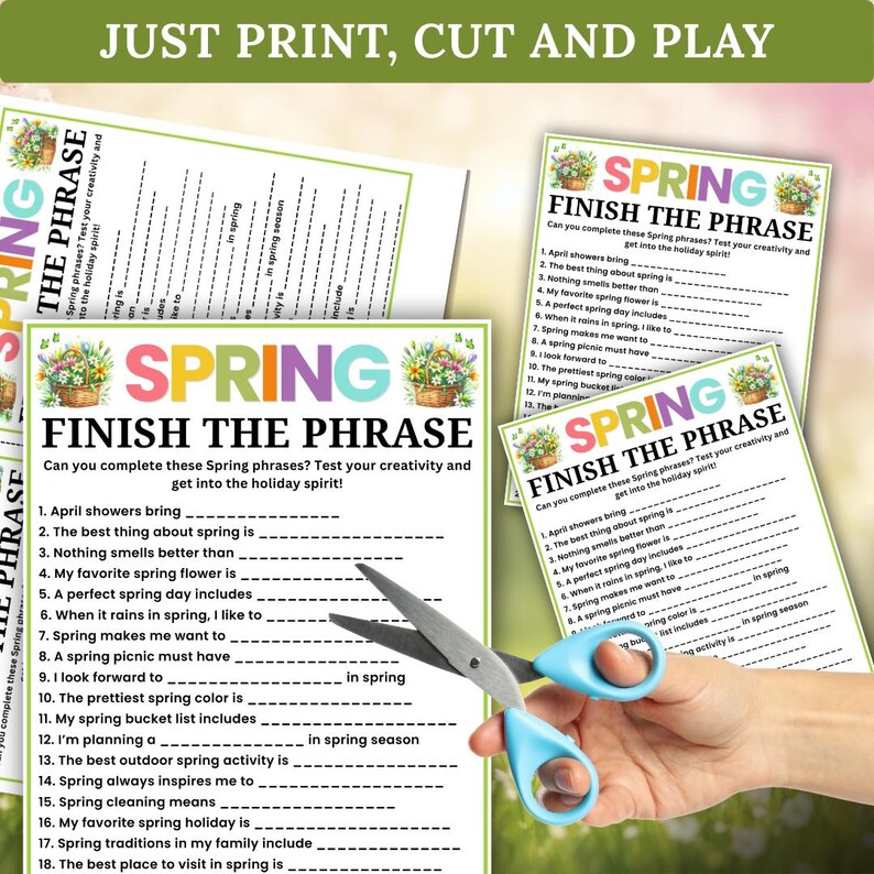 Spring Finish the Phrase Game, Printable Party Game, Spring Activity ...