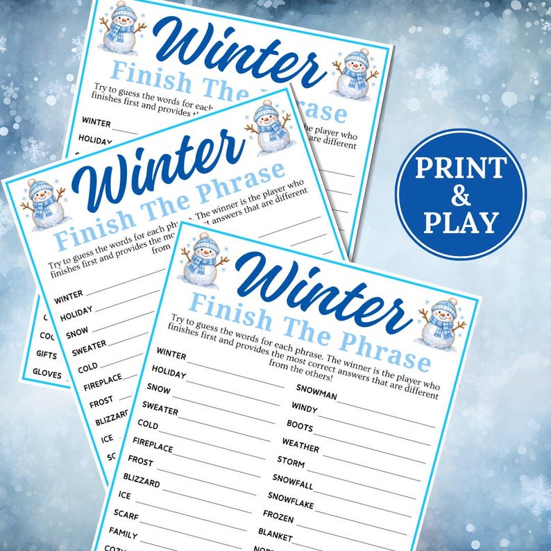 Winter Finish the Phrase Game, Printable Winter Group Party Game ...