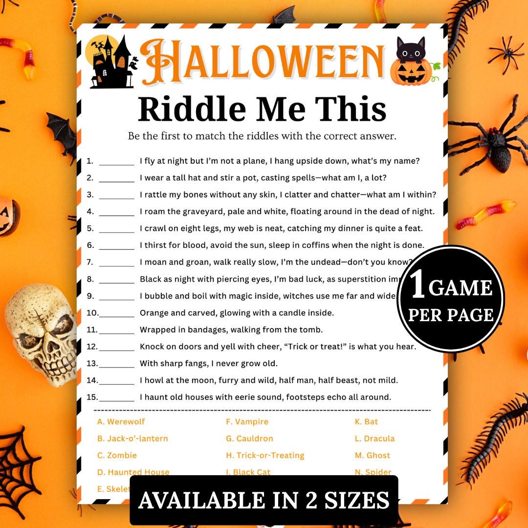 Halloween Riddles Game, Riddle Me This Game, Halloween Party Game ...