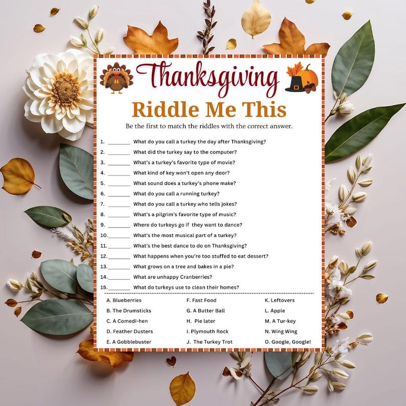 Thanksgiving Riddles Game, Riddle Me This, Turkey Day Trivia Quiz Kids ...