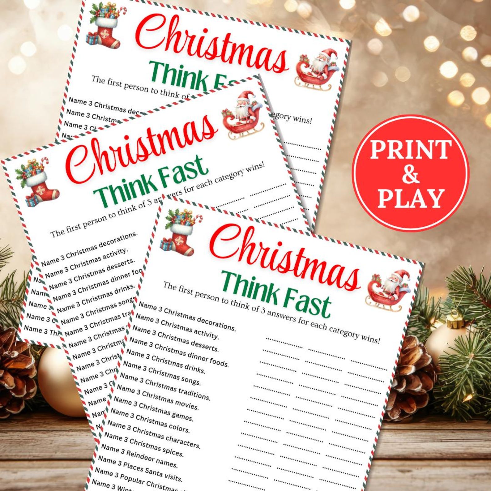 Christmas Think Fast Game, Think Quick Game, Christmas Trivia for Kids ...