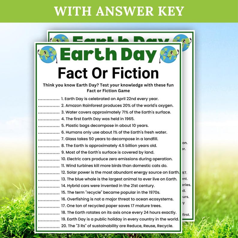Earth Day Fact or Fiction Game, Facts or Fiction, True or False Game ...