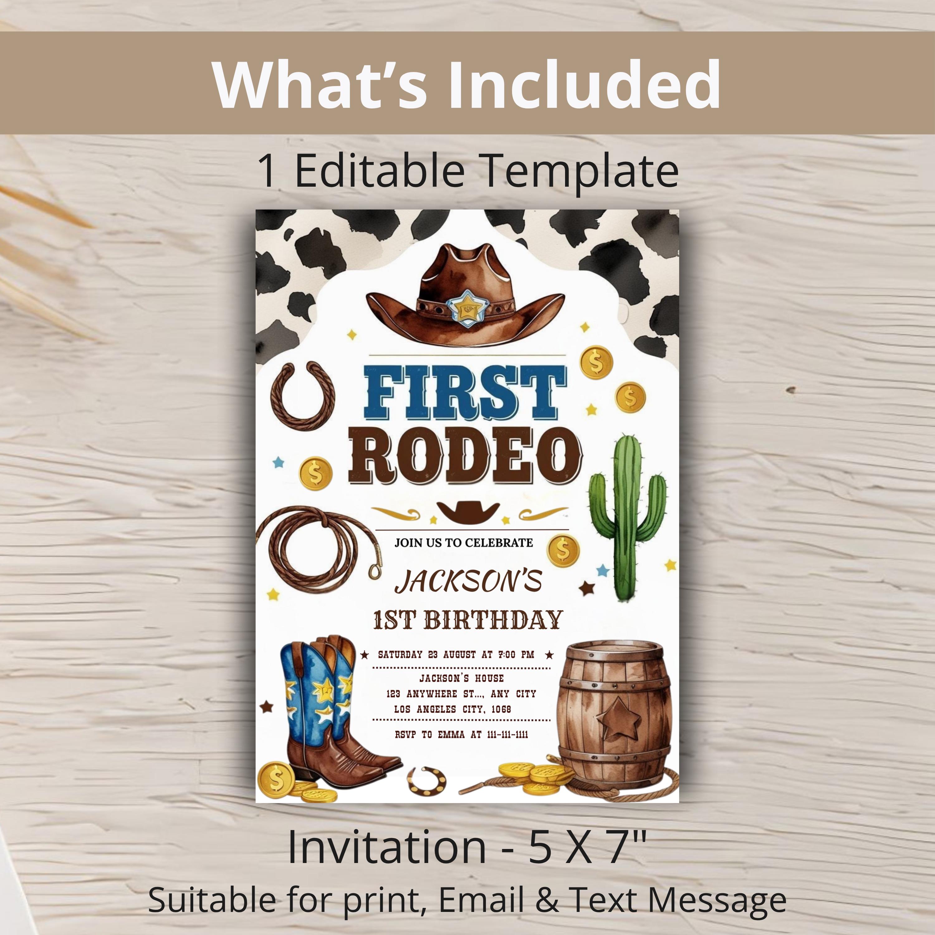 Editable First Rodeo Birthday Invitation, My 1st Rodeo Invitation, Boy ...