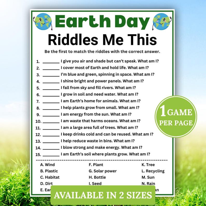 Earth Day Riddles Game, Riddle Me This, Earth Day Activity, Jokes Game ...