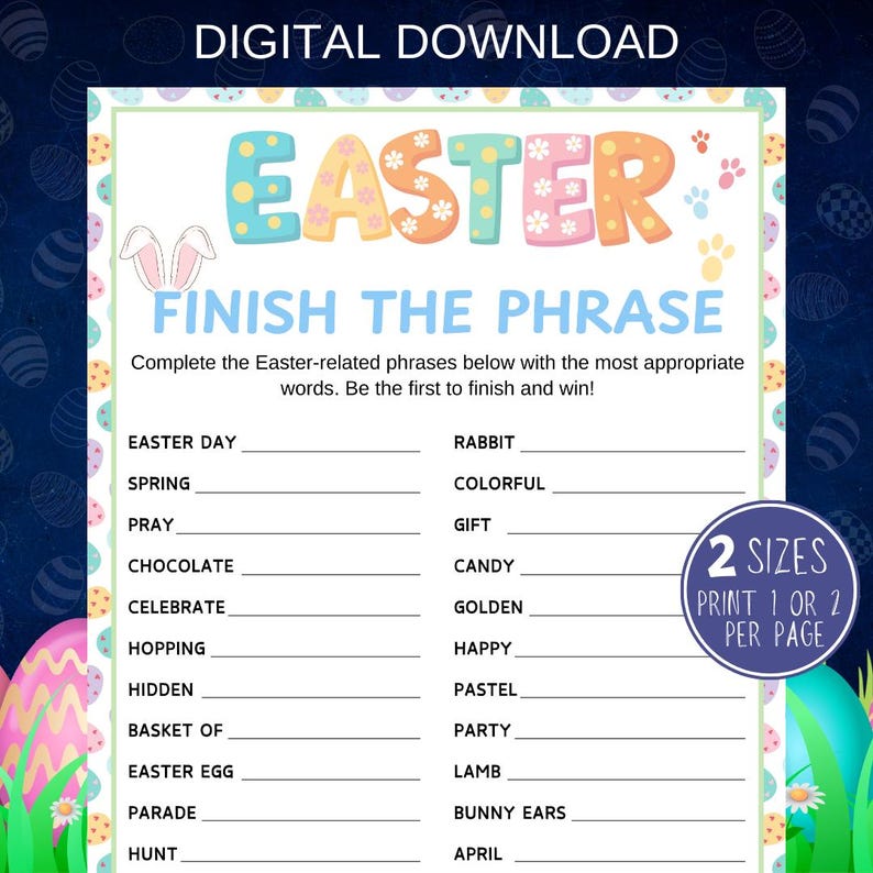 Easter Day Finish the Phrase Game, Easter Games, Printable Game, Fun ...