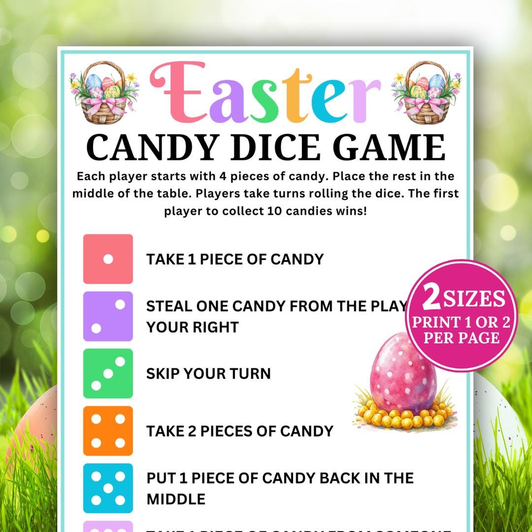 Candy Dice Game, Easter Party Game, Pass the Candy Game, Group Party ...