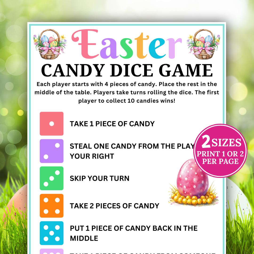 Candy Dice Game, Easter Party Game, Pass the Candy Game, Group Party ...