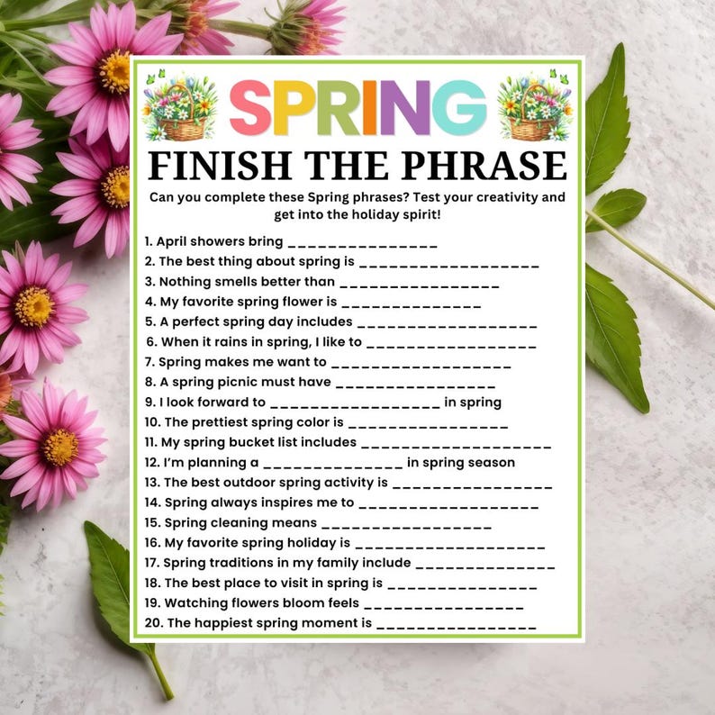 Spring Finish the Phrase Game, Printable Party Game, Spring Activity ...
