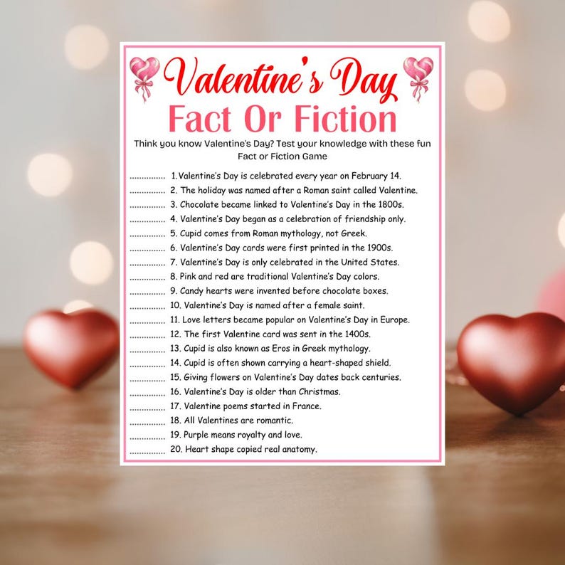 Valentine's Day Fact or Fiction Game, Valentines Party Game, True or ...
