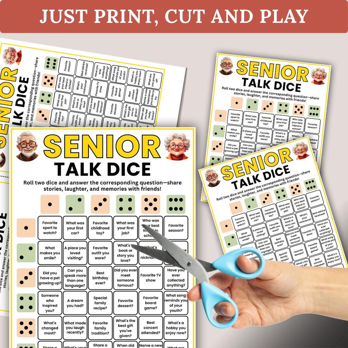 Senior Talk Dice Game, Table Talk Dice, Games for Senior Citizens ...