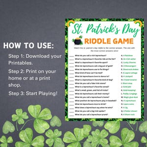 St. Patrick’s Day Riddle Game, Printable Saint Patricks Day Party Games ...