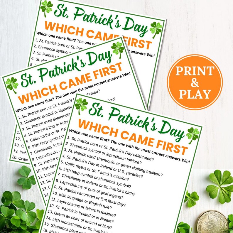 St Patrick's Day Which Came First Game, St Patricks Trivia, Printable ...