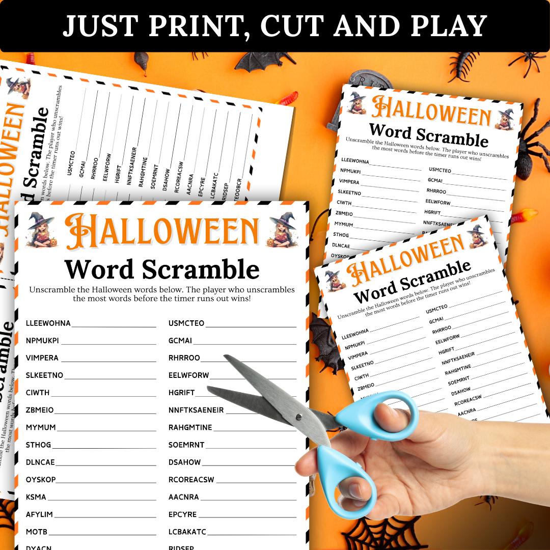 Halloween Word Scramble Game, Printable Halloween Party Games, Word ...