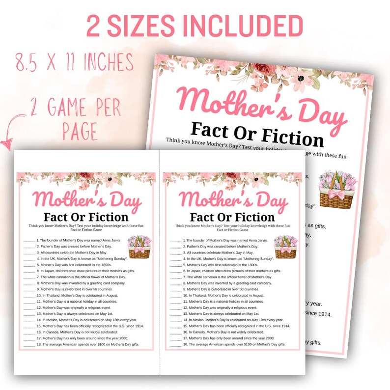 Mother's Day Trivia Game, Fact or Fiction Quiz, Mothers Day Games, Fun ...