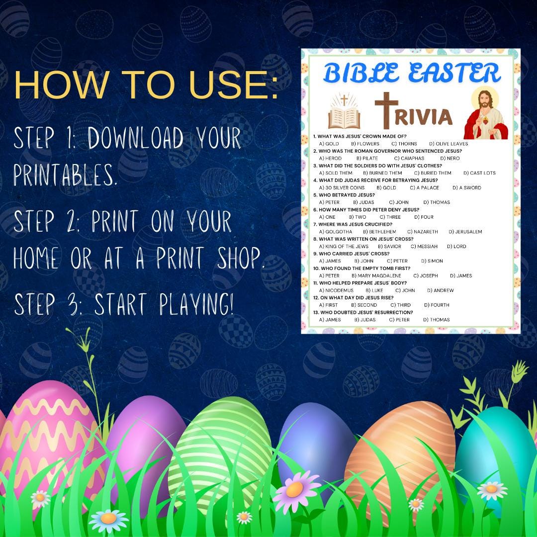 Easter Bible Trivia Game, Easter Trivia, Bible Games, Printable Trivia ...