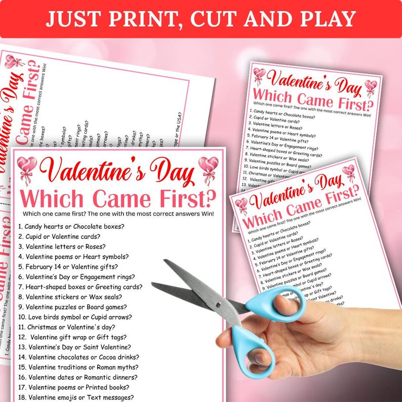 Valentine's Day Which Came First Game, Valentine Trivia, Printable ...