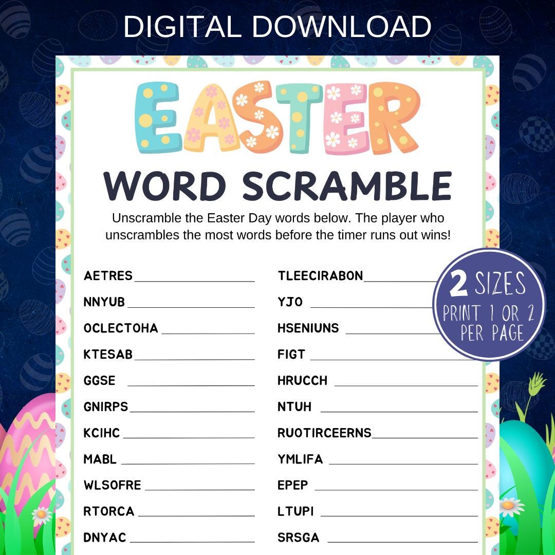 Easter Word Scramble Game, Printable Esater Games, Easter Word ...