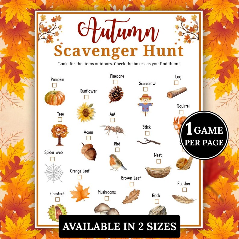 Fall Scavenger Hunt, Printable Outdoor Treasure Hunt for Kids, Hunt ...