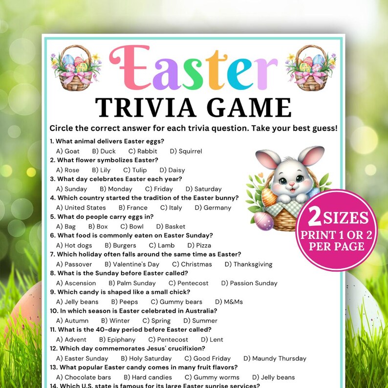Easter Trivia Game, Holiday Trivia, Printable Easter Party Game, Teen ...