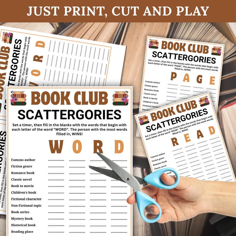 Scattergories Game, Book Club Game, Book Club Party Game, Category ...
