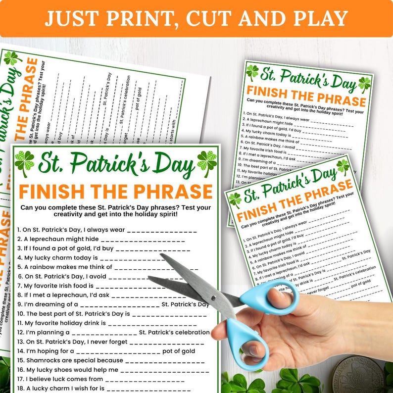 St Patrick's Day Finish the Phrase Game, Printable Party Game ...