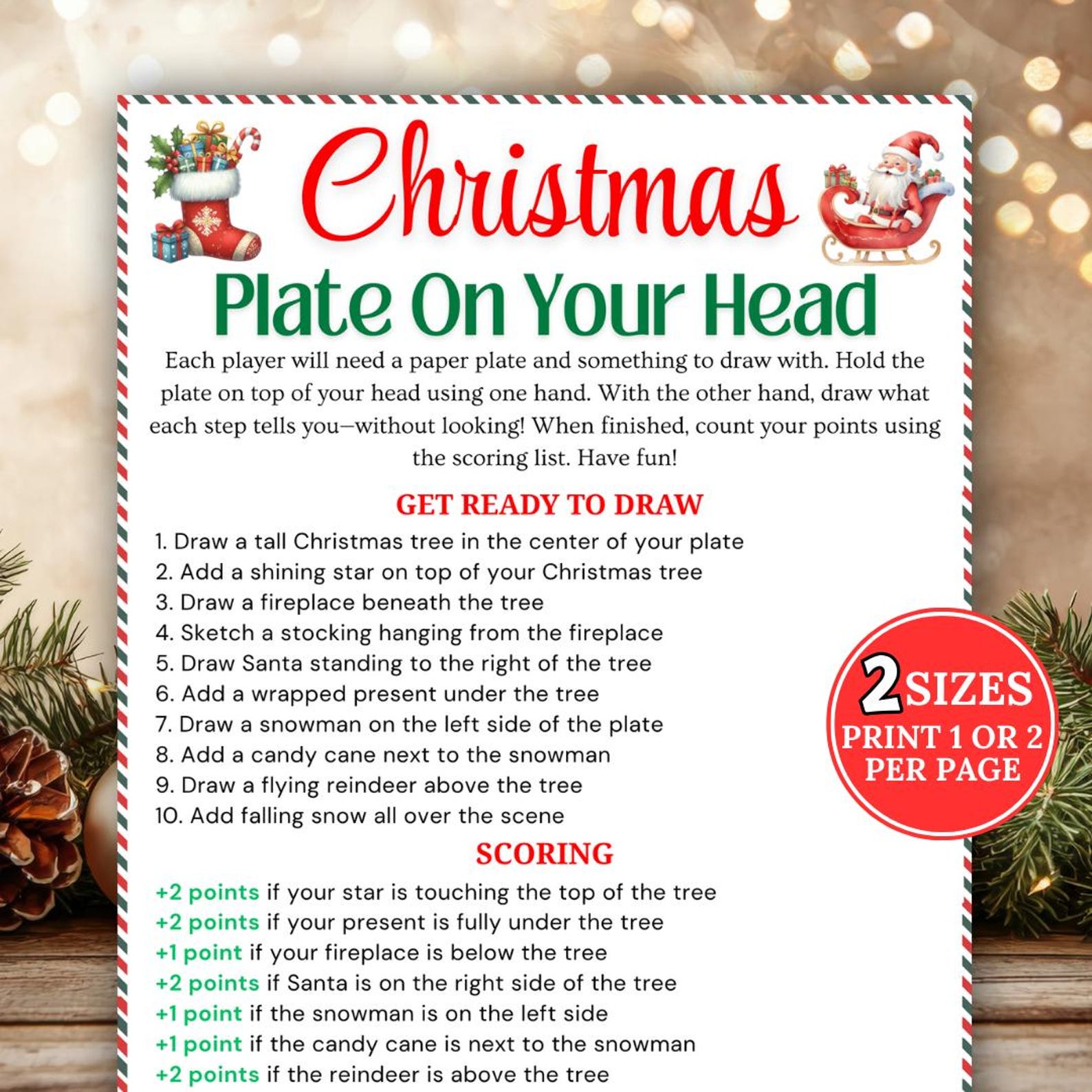 Christmas Plate on Your Head Game, Holiday Drawing Game, Christmas ...