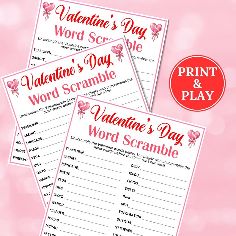 Valentine's Day Word Scramble Game, Printable Valentine Game, Word ...
