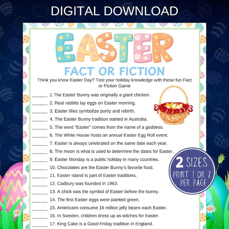 Easter Trivia Game, Fact or Fiction Quiz, Easter Day Games, Fun Trivia ...