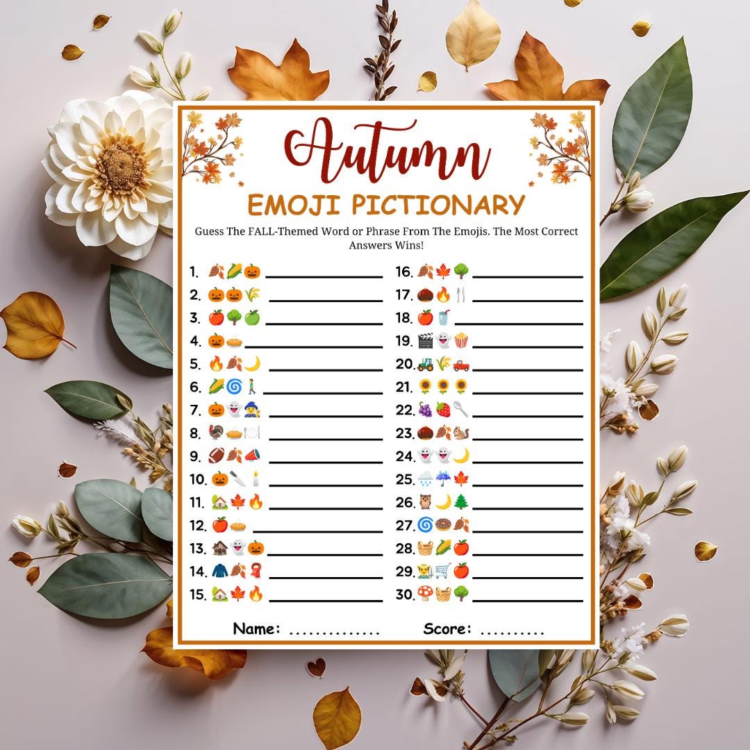 Autumn Emoji Pictionary Game, Printable Fall Emoji Quiz, Emoji Guessing ...