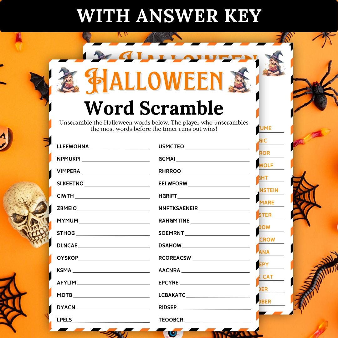 Halloween Word Scramble Game, Printable Halloween Party Games, Word ...