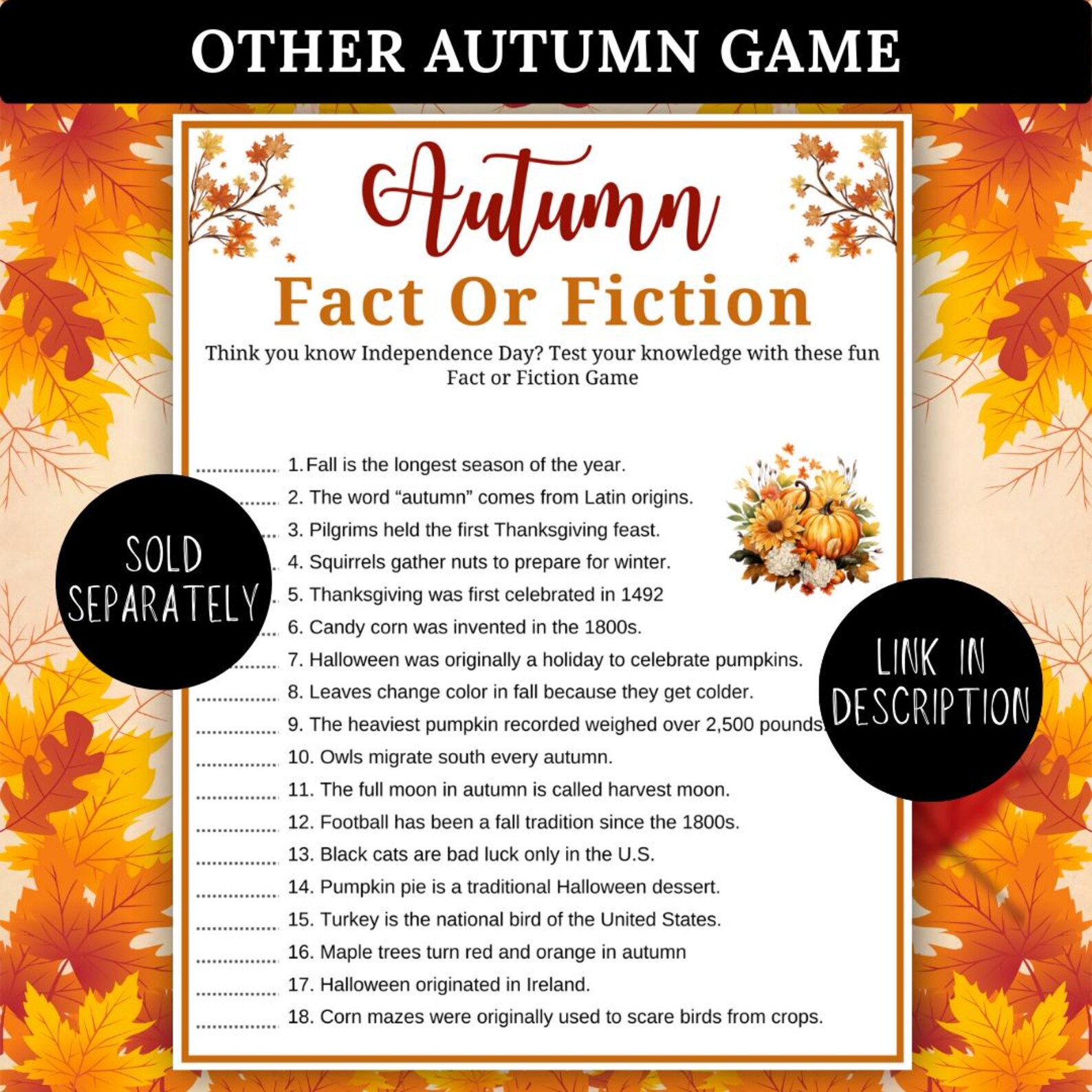 October Trivia Game, Printable October Quiz, Fall Games, Fall Party ...