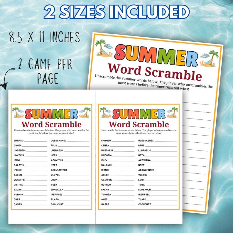 Summer Word Scramble Game, Printable Summertime Games, Word Unscramble ...