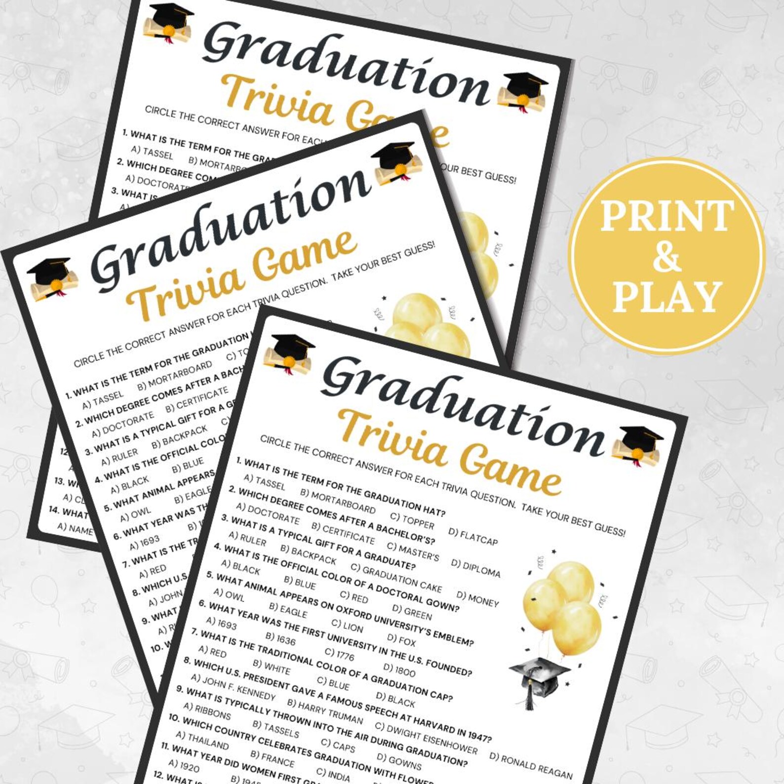Graduation Trivia Game, Graduation Quiz Game, Printable Grad Party ...