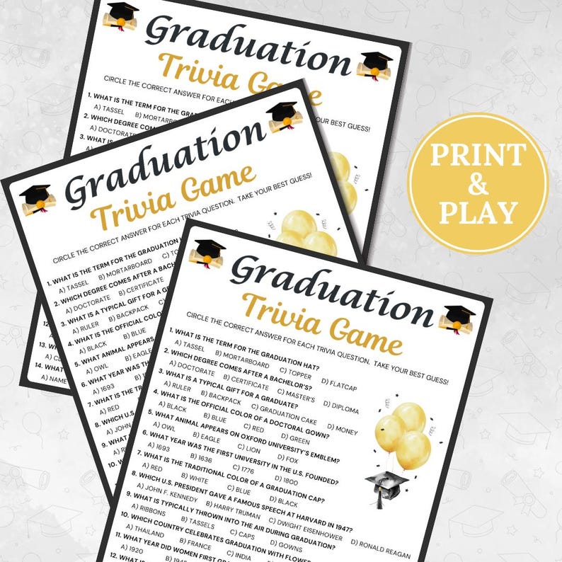 Graduation Trivia Game, Graduation Quiz Game, Printable Grad Party ...