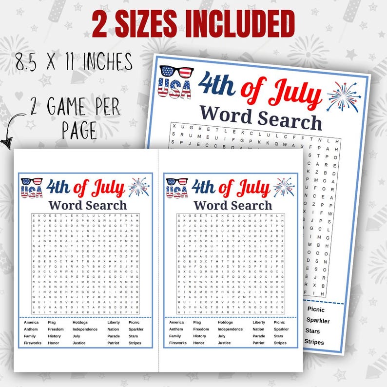 4th of July Word Search, Printable 4th of July Games, Word Find Game ...