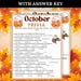 October Trivia Game, Printable October Quiz, Fall Games, Fall Party ...