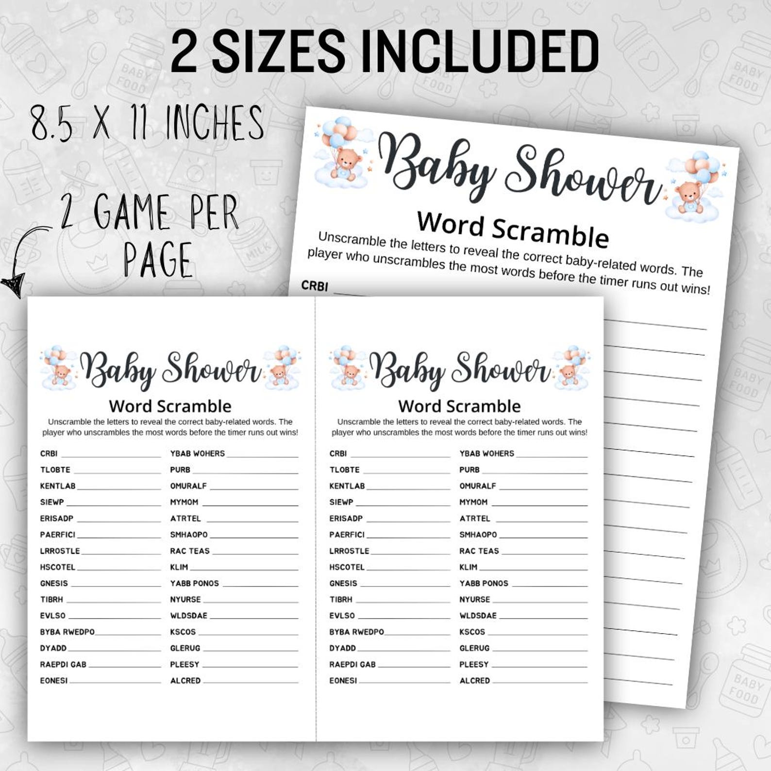 Baby Shower Word Scramble Game, Printable Baby Shower Games, Word ...