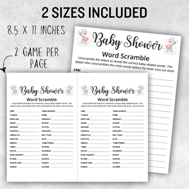 Baby Shower Word Scramble Game, Printable Baby Shower Games, Word ...