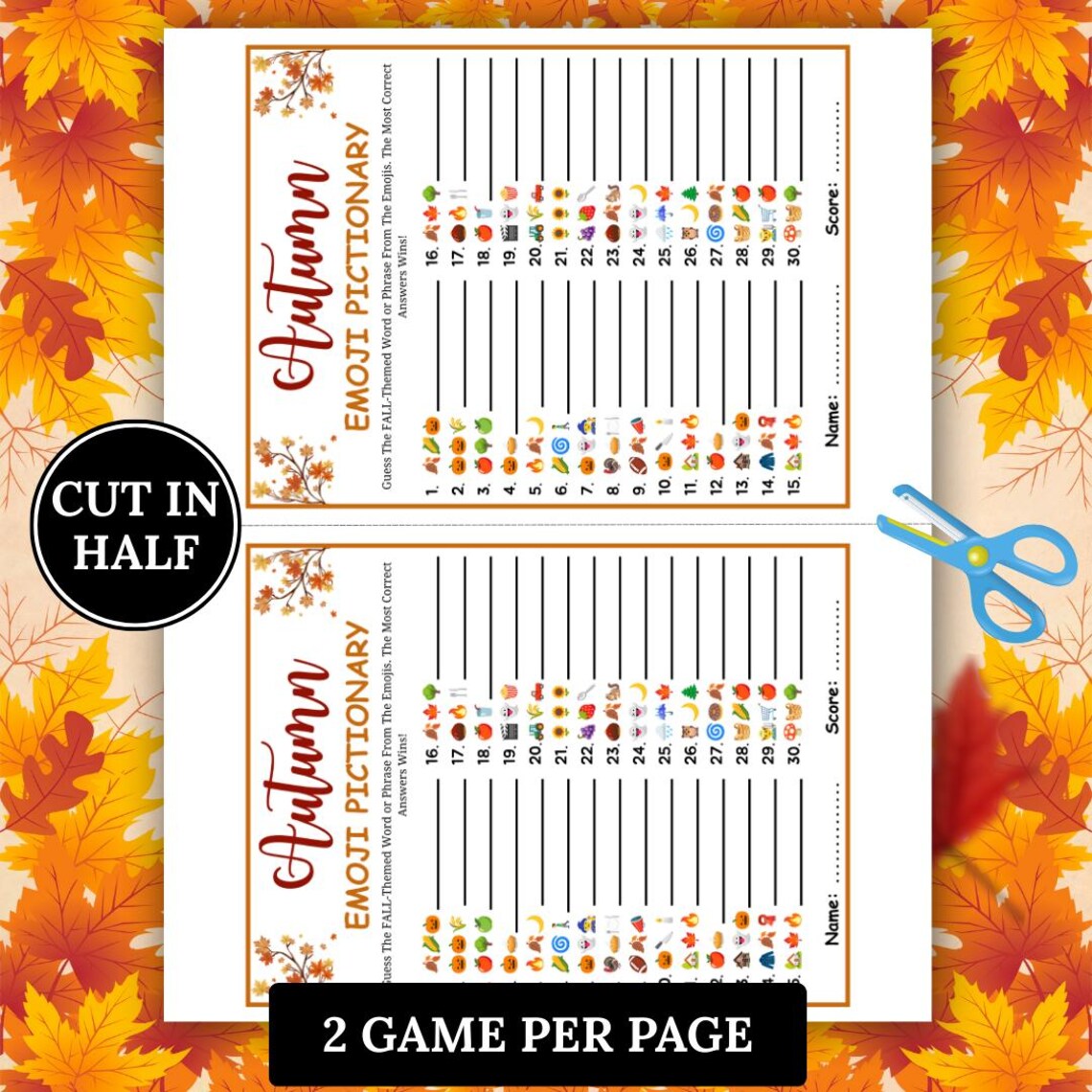 Autumn Emoji Pictionary Game, Printable Fall Emoji Quiz, Emoji Guessing ...
