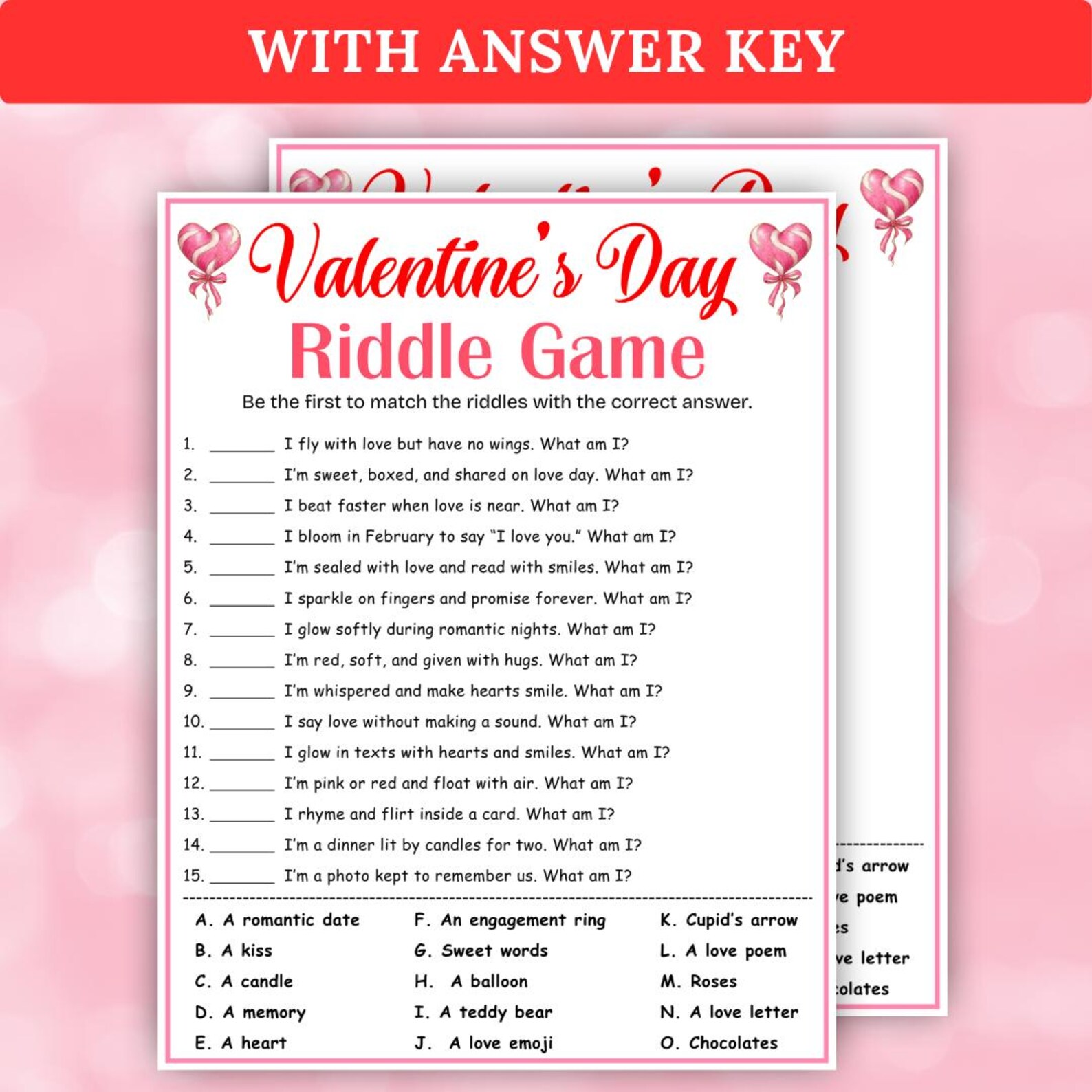 Valentine's Riddles Game, Valentines Riddle Me This Game, Holiday ...