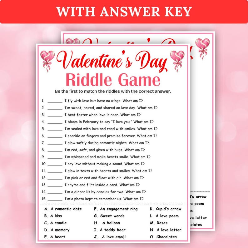 Valentine's Riddles Game, Valentines Riddle Me This Game, Holiday ...