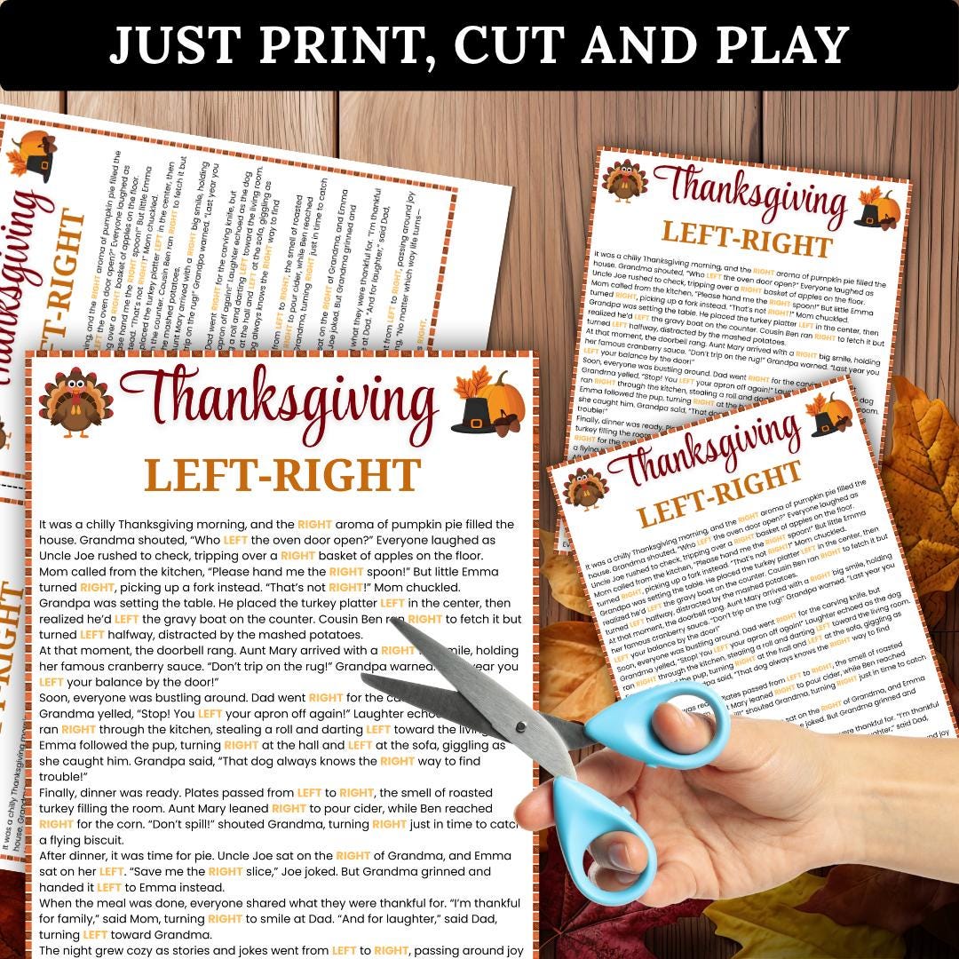 Left Right Thanksgiving Game, Pass the Prize Gift Exchange Game, Left ...