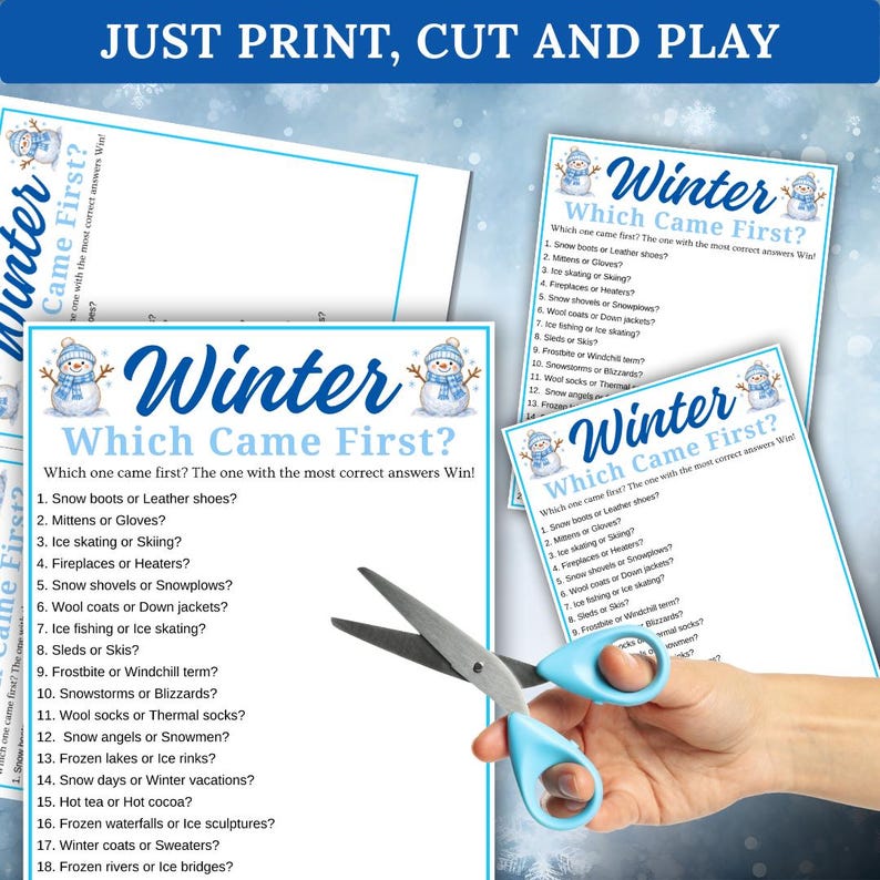 Winter Which Came First Game, Winter Trivia Quiz, Printable Winter Game ...