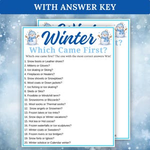 Winter Which Came First Game, Winter Trivia Quiz, Printable Winter Game ...