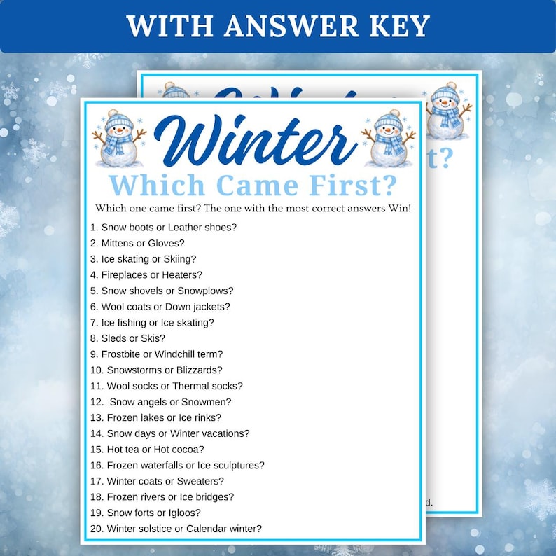Winter Which Came First Game, Winter Trivia Quiz, Printable Winter Game ...