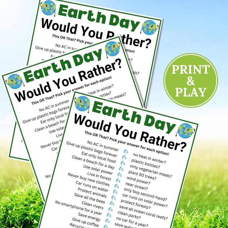 Earth Day This or That Game, Printable Would You Rather Game, Earth Day ...