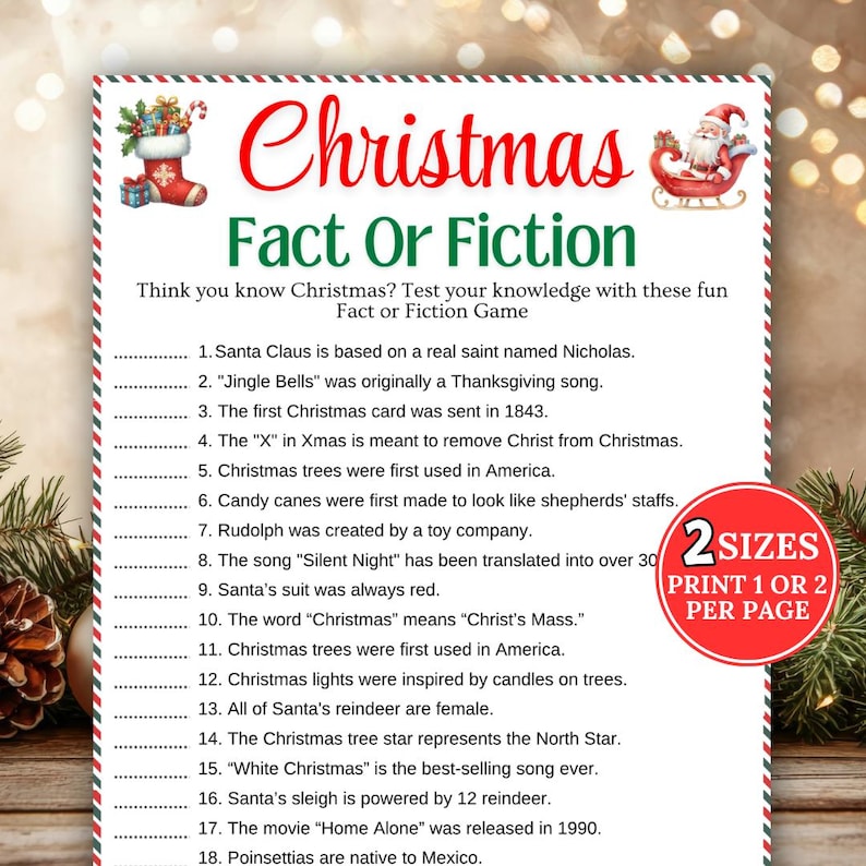 Christmas Fact or Fiction Game, Christmas Party Game, True or False ...