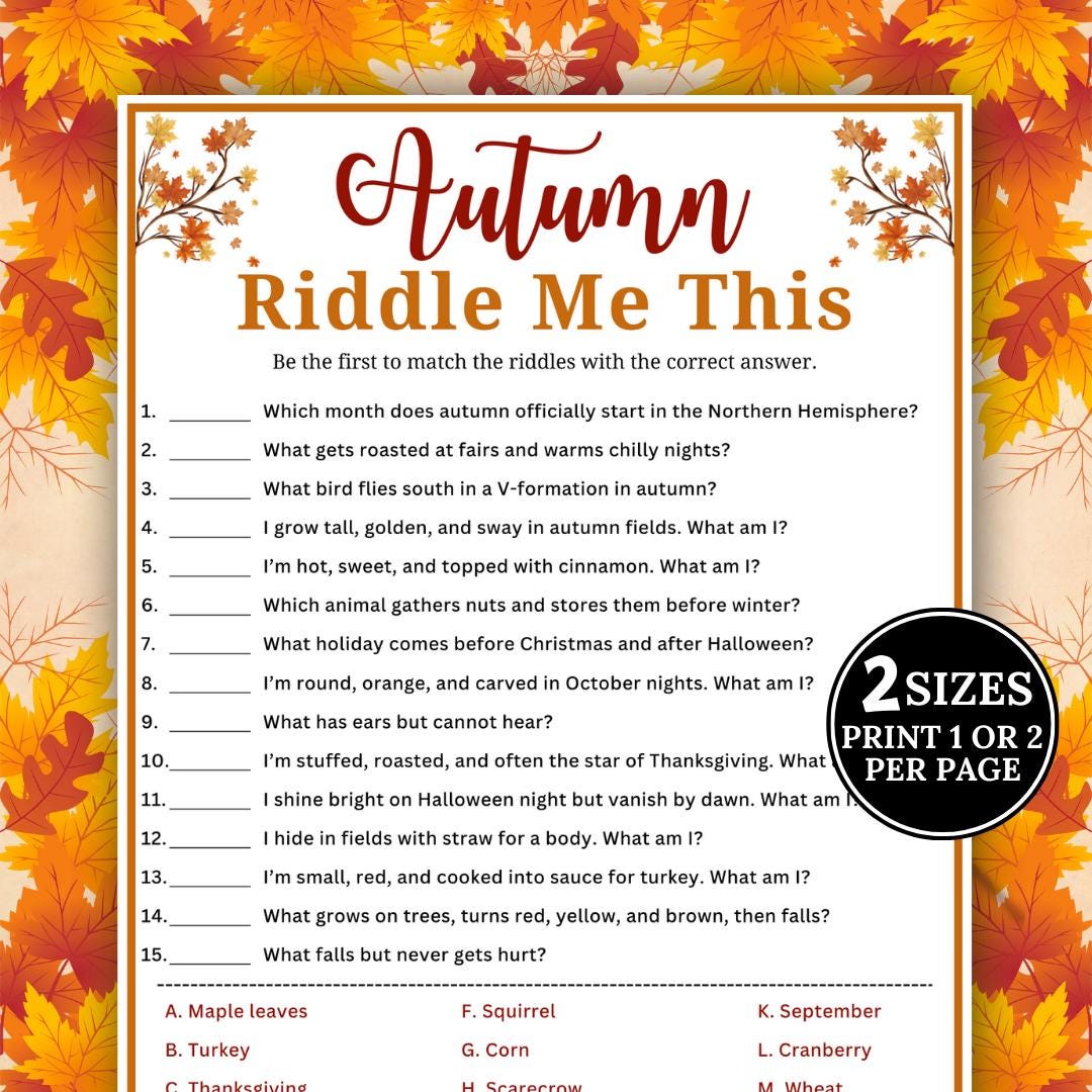 Autumn Riddles Game, Fall Riddle Me This Game, Fall Party Game for Kids ...